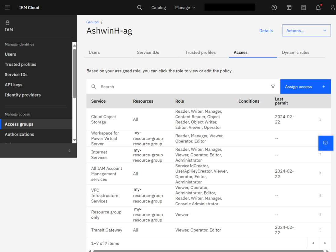 Create access group and assign permissions for creating a Red Hat OpenShift cluster on IBM Power ...