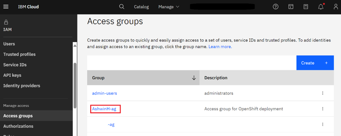 Create access group and assign permissions for creating a Red Hat OpenShift cluster on IBM Power ...