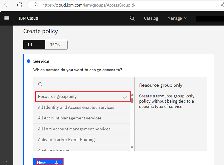 Create access group and assign permissions for creating a Red Hat OpenShift cluster on IBM Power ...