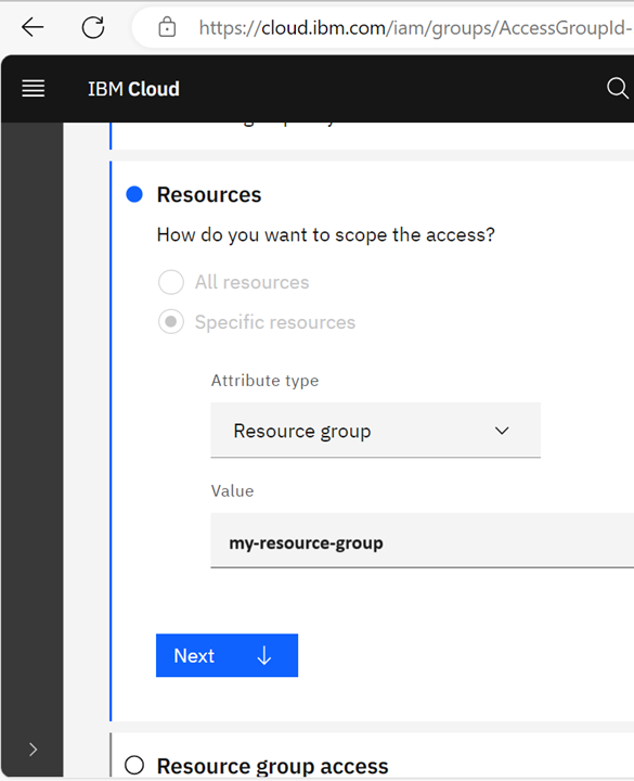 Create access group and assign permissions for creating a Red Hat OpenShift cluster on IBM Power ...
